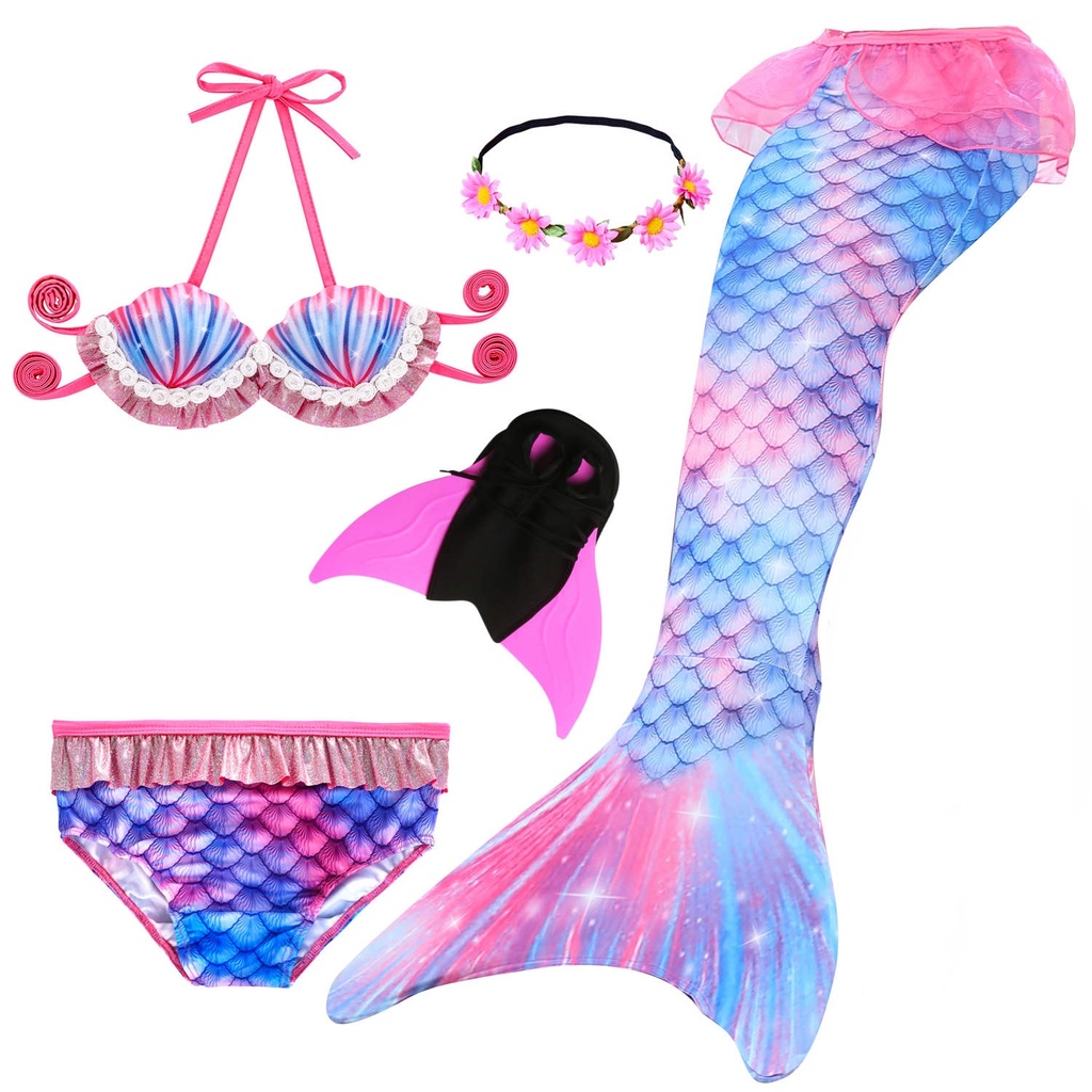 Children Mermaid Tail with Monofin Costumes Swimming Swimsuit Flipper ...