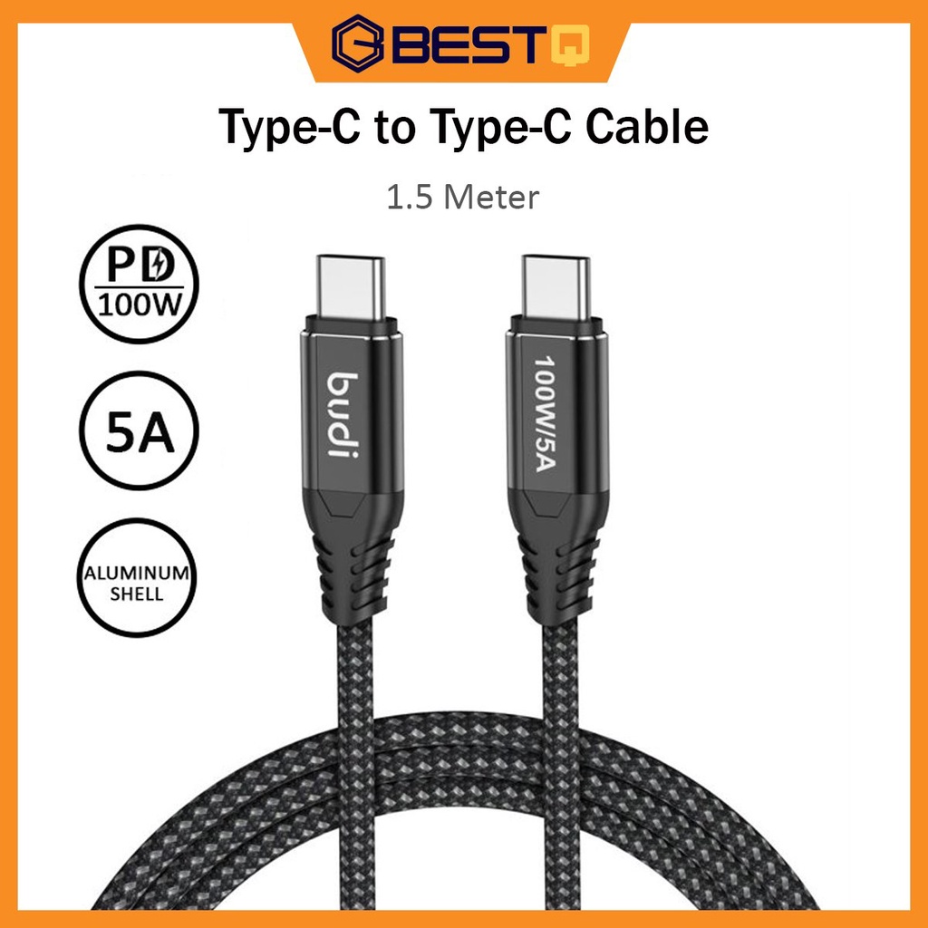 Budi 100W Fast Charging PD 5A Type-C To Type-C Cable Fast Charge Cables Aluminum Shell 1.5 Meter ...