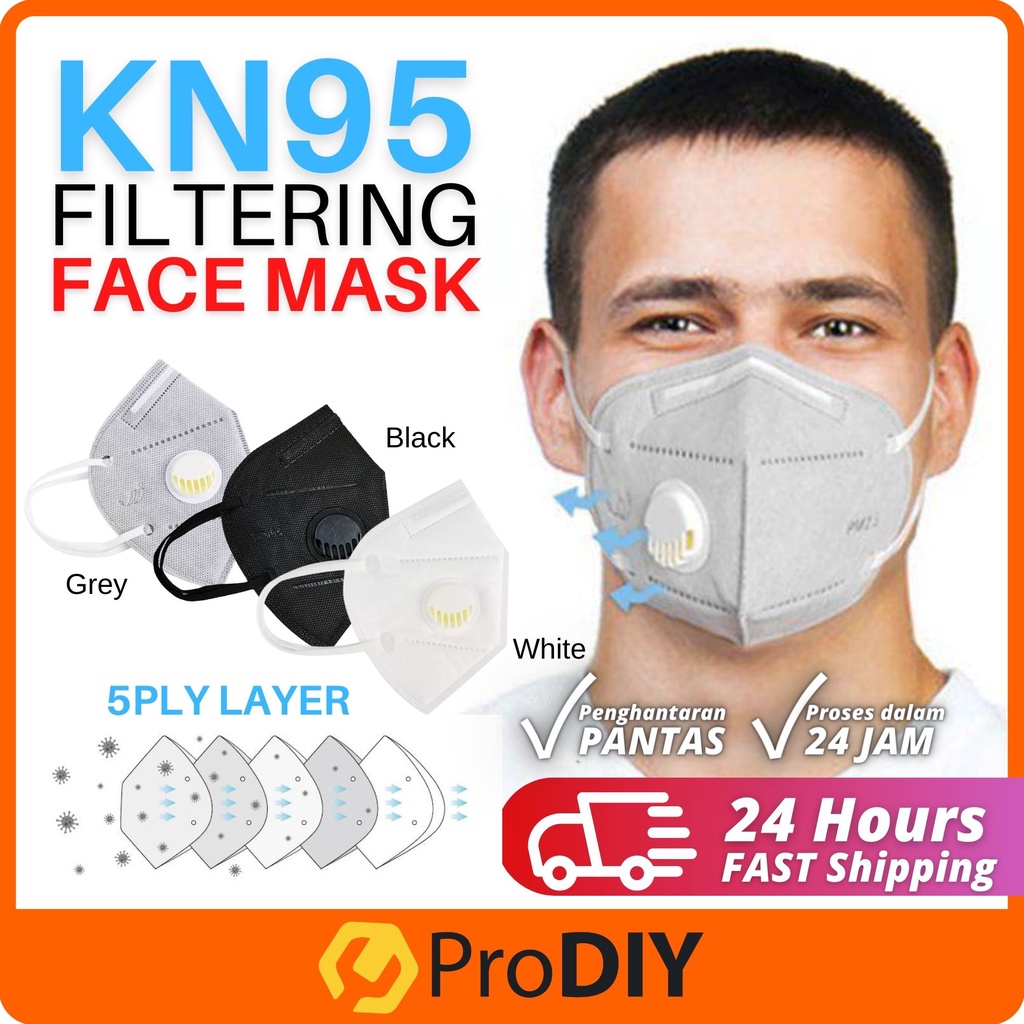 5pcs KN95 Breathing Filtering Face Mask With Valve Reusable Protection ...