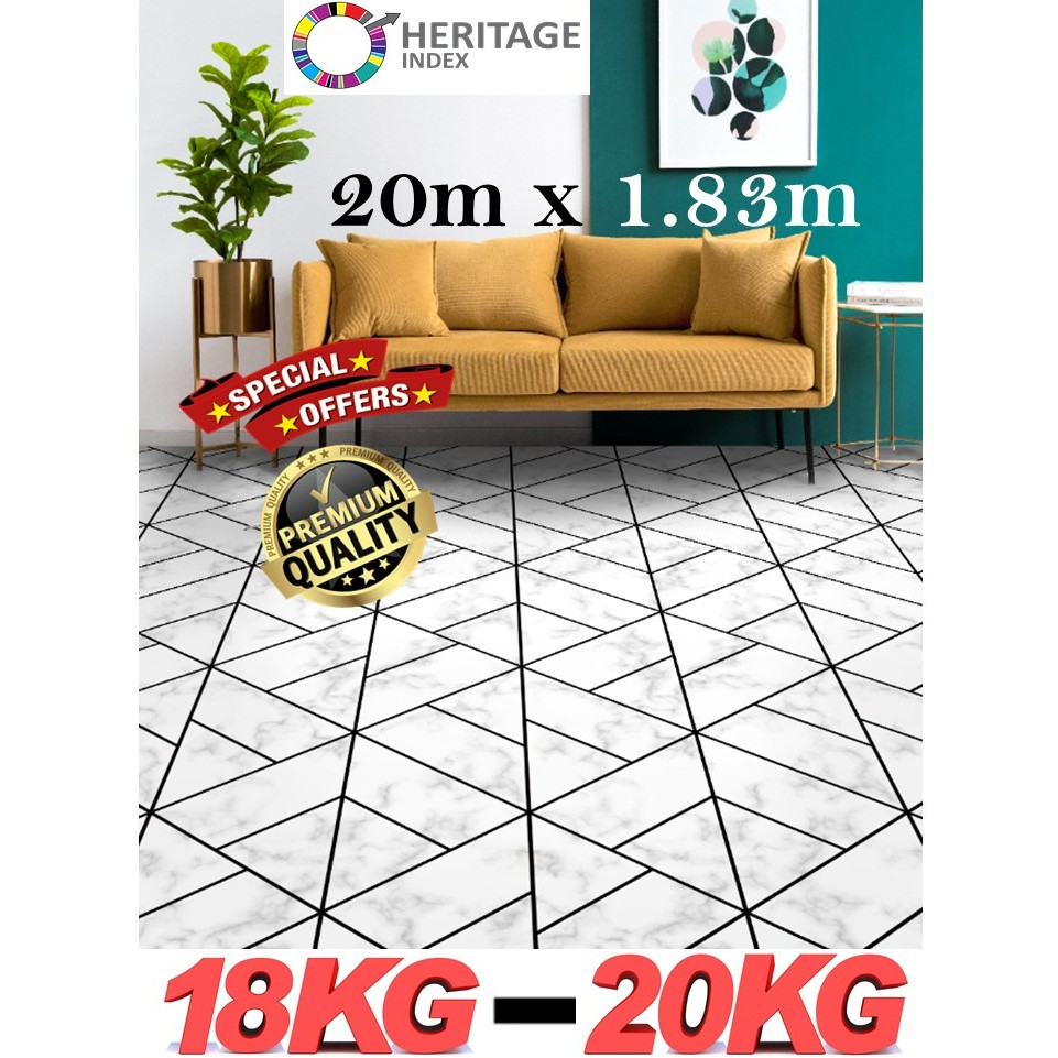 Tikar Getah 20m x 1.83m (6 kaki) Tebal 0.4mm PVC Vinyl Carpet Flooring ...