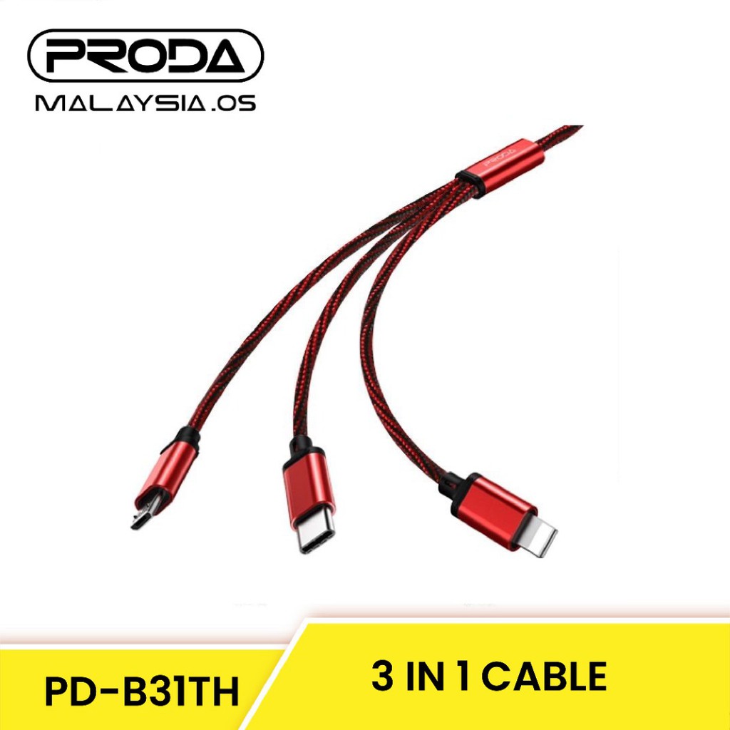 PRODA Cable Android Cable 3 IN 1 Charging Cable Micro USB Cable Type C Cable Ip PD-B31TH 3 In 1 ...