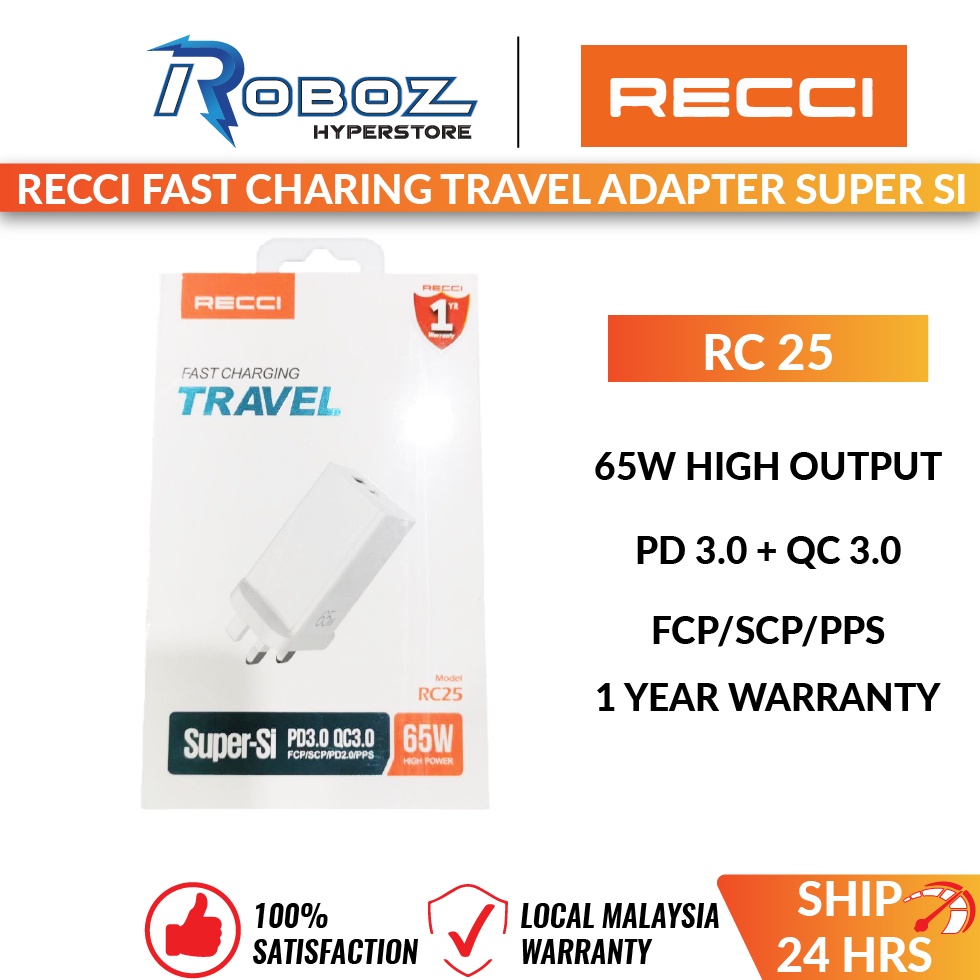 Recci Fast Charging Travel Adapter Super SI RC 25 | Shopee Malaysia
