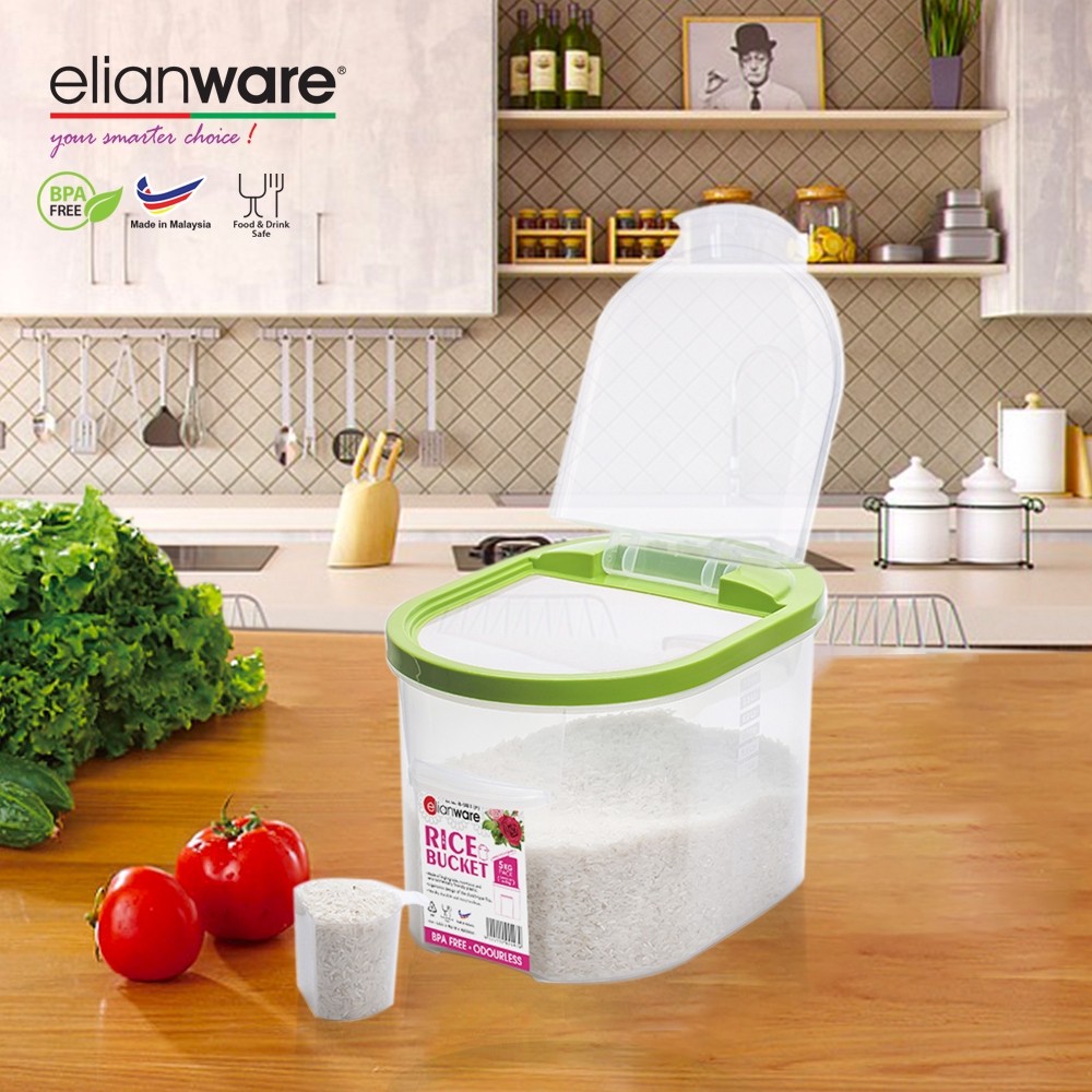 Elianware Space-Saving Bekas Beras Rice Dispenser Storage (5 kg ...