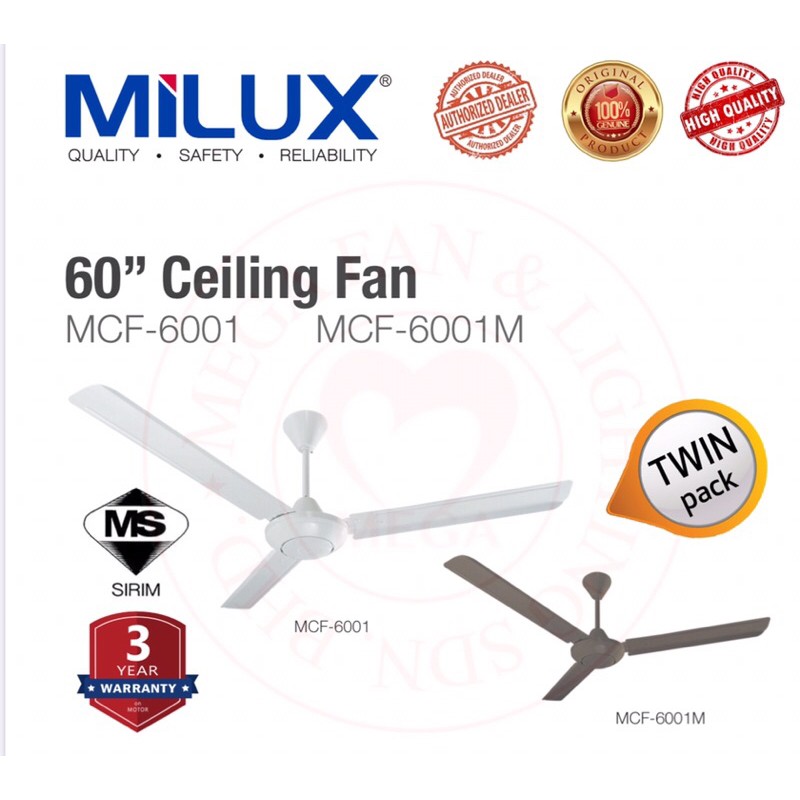 (2 sets) Milux Ceiling Fan 60“ 3 Blade MCF-6001/6001M White/Mocha ...