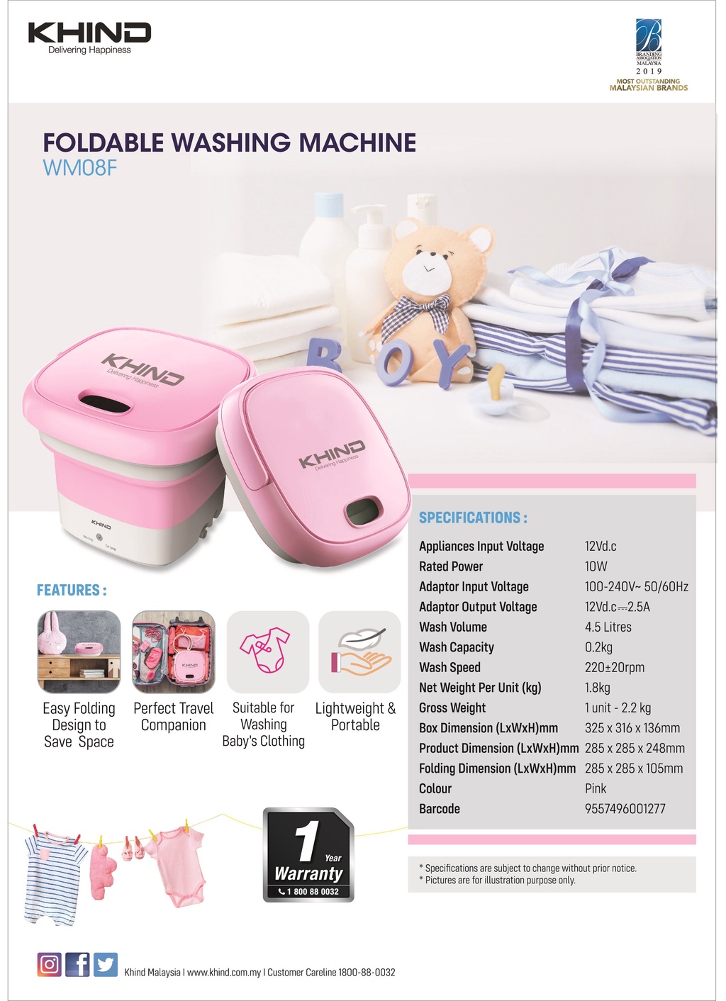 Khind Foldable Washing Machine Mini Washing Machine WM08F Mesin Basuh ...