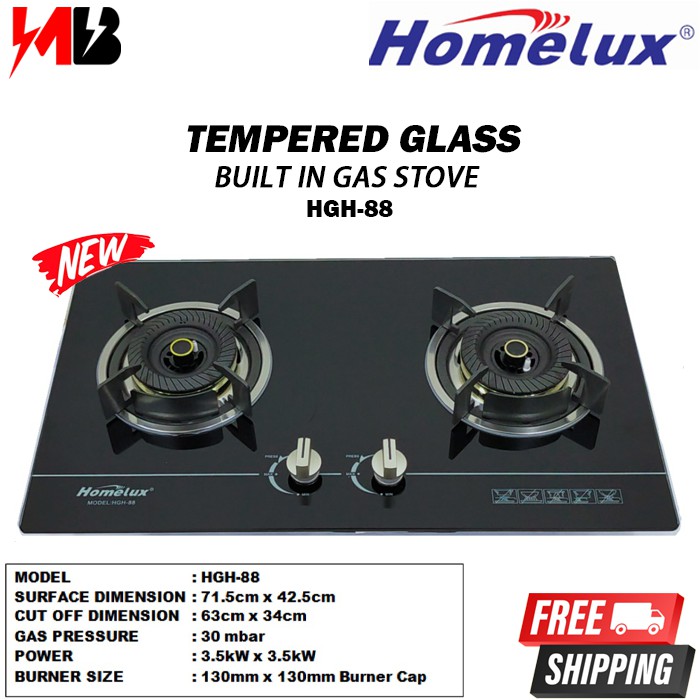 HOMELUX HGH-88 Premium Quality Tempered GlassPremium Built-in Hob Gas ...