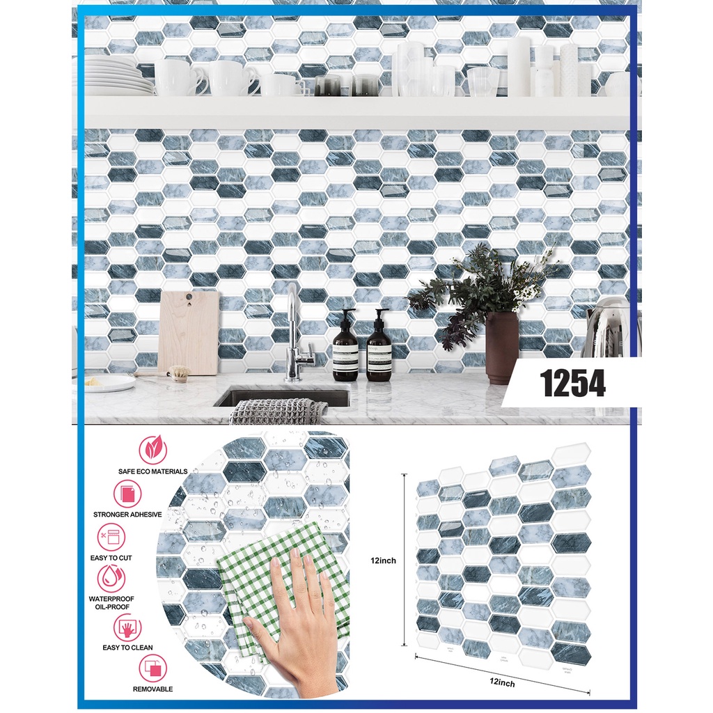 ZALALO 5D Corak Mozek Sticker 1Kaki x Kaki Crystal Hexagon Mosaic Bilik ...