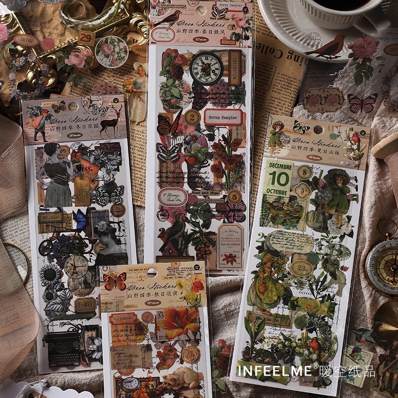 Infeel.Me【山野四季系列】3张入PET贴纸复古植物文艺手帐素材贴纸Infeel.Me【Yamano Four Seasons ...