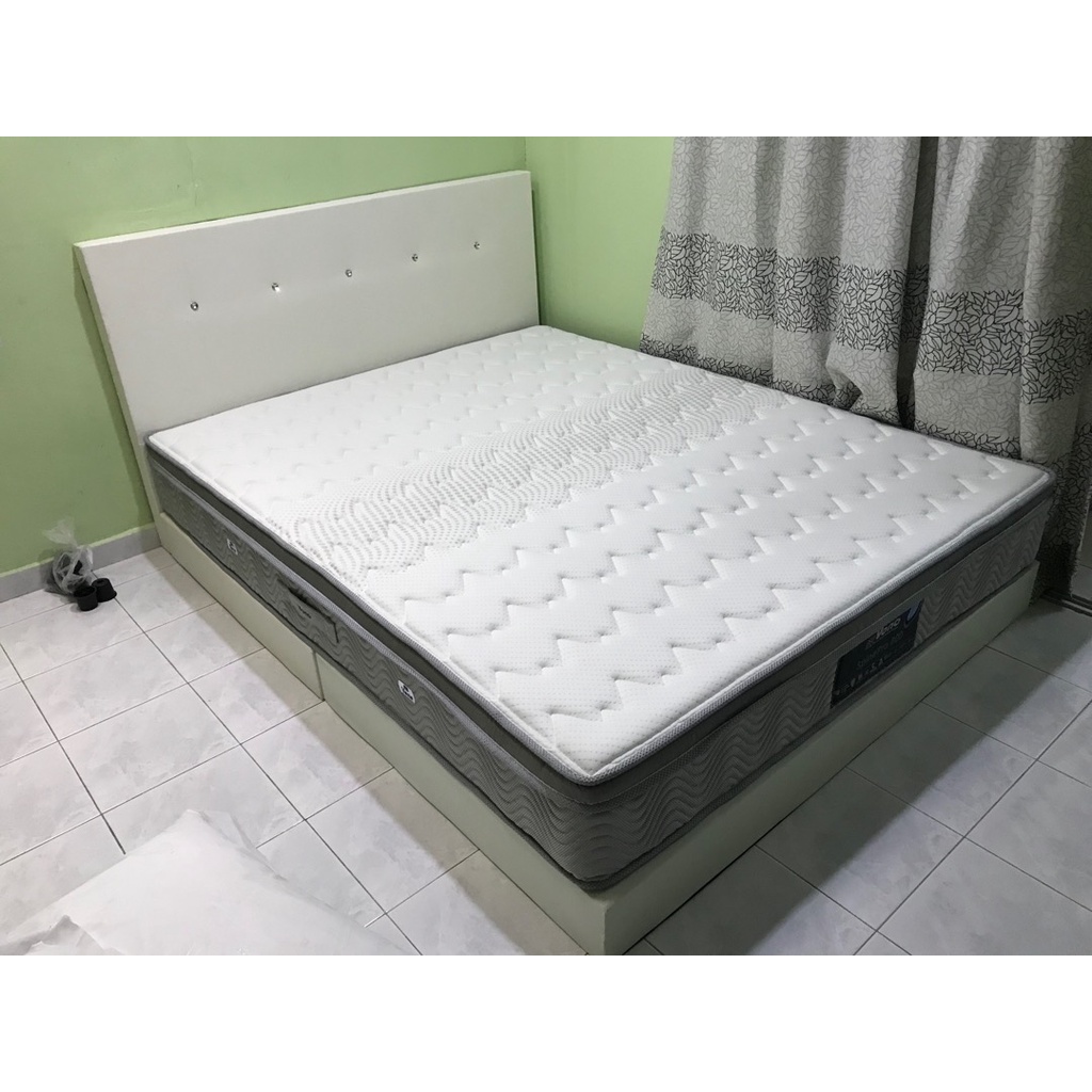 Harga Termurah Katil Kulit PVC Putih Divan Katil Queen Tambah Foam ...