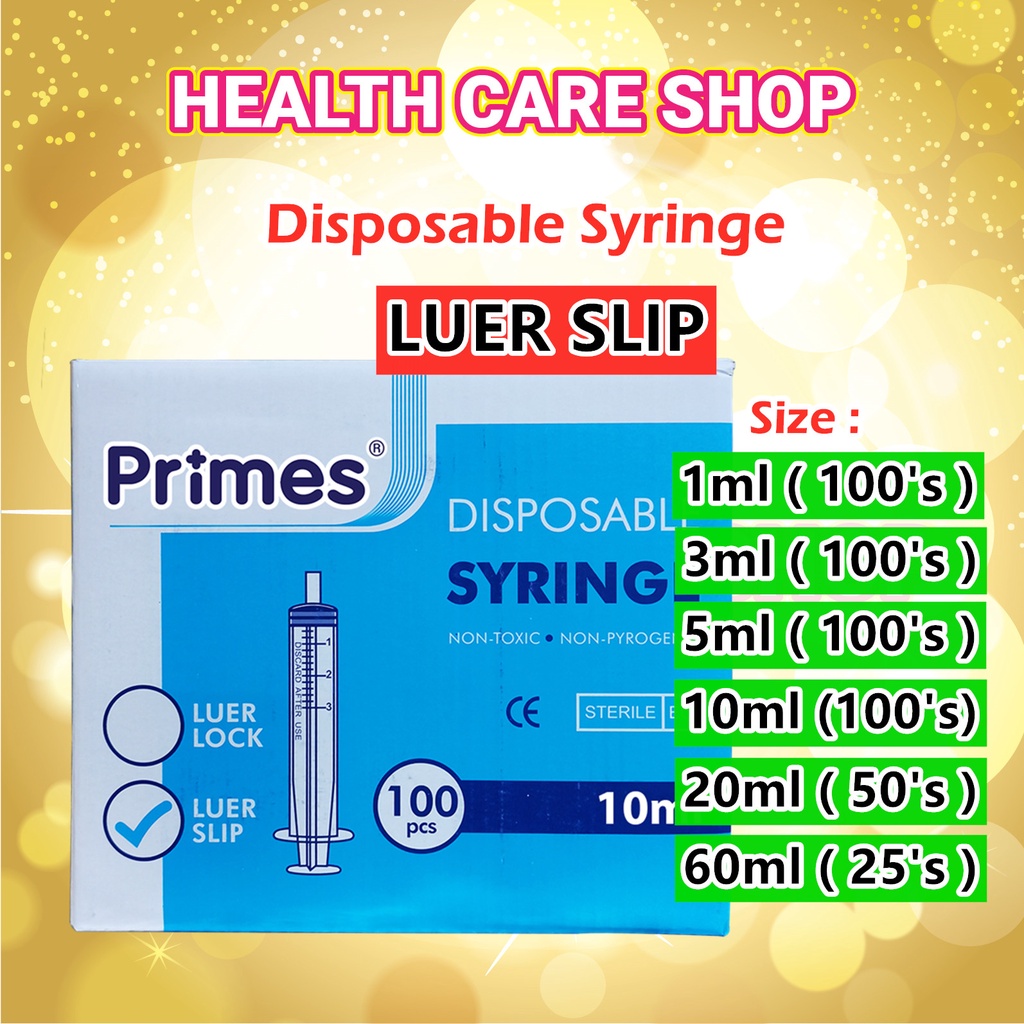 Disposable Syringe Without Needle Luer Slip & Luer Lock ( 1ml/3ml/5ml/10ml/20ml/60ml ) | Shopee ...
