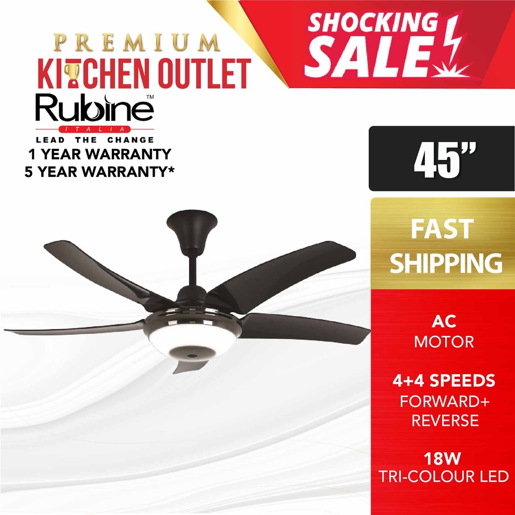 Rubine 45" 5 Blades AC Motor Ceiling Fan RCF-FORZA45-5BL-GM | Shopee Malaysia
