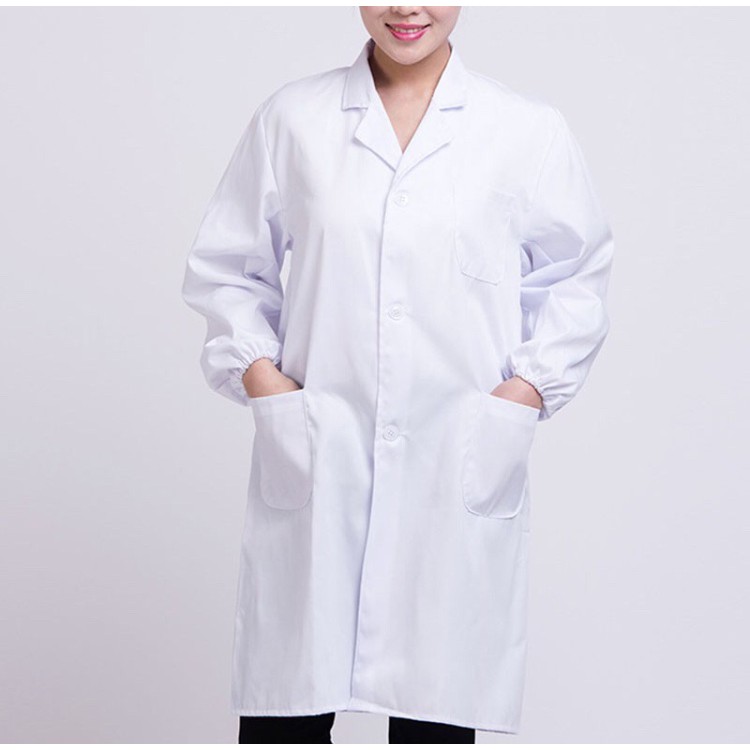 (M/L/XL/XXL) White Lab Coat for Men and Women Uniform Lapel Neck Long ...