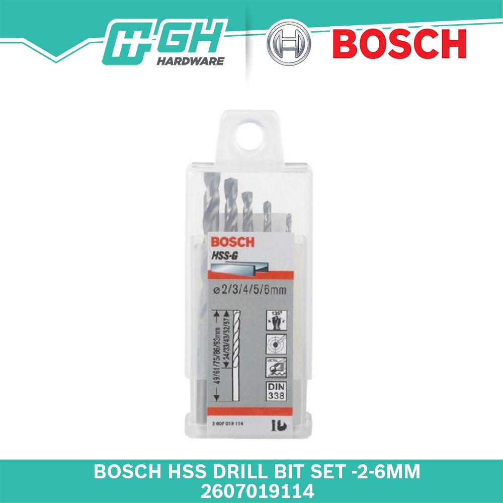 [ GH HARDWARE ] BOSCH 5pcs HSS-G DIN 338 Metal Drill Bit Set - 2 , 3 , 4 , 5 & 6 mm ...