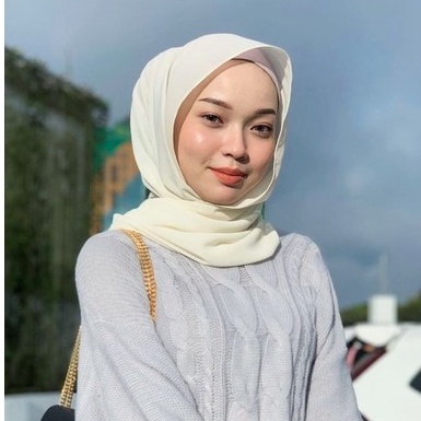 STOK TERSEDIA Selendang Cream White Shawl Chiffon Putih Krim Plain ...