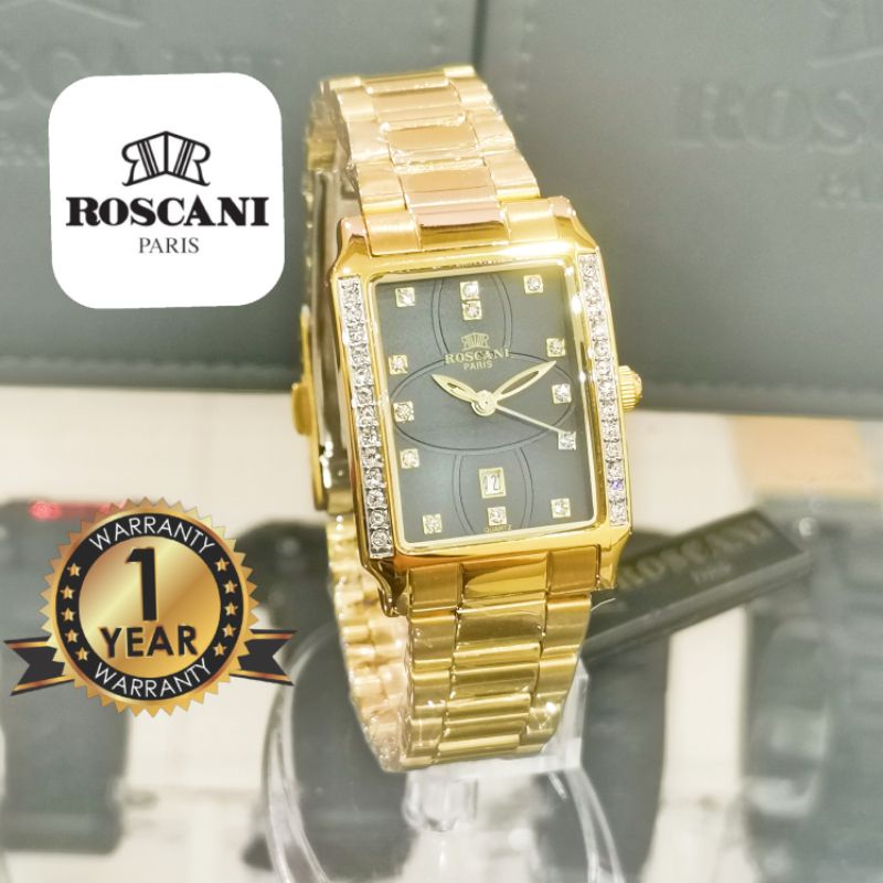 Original Roscani Gold/Silver Square Ladies Watch Jam Roscani Perempuan ...