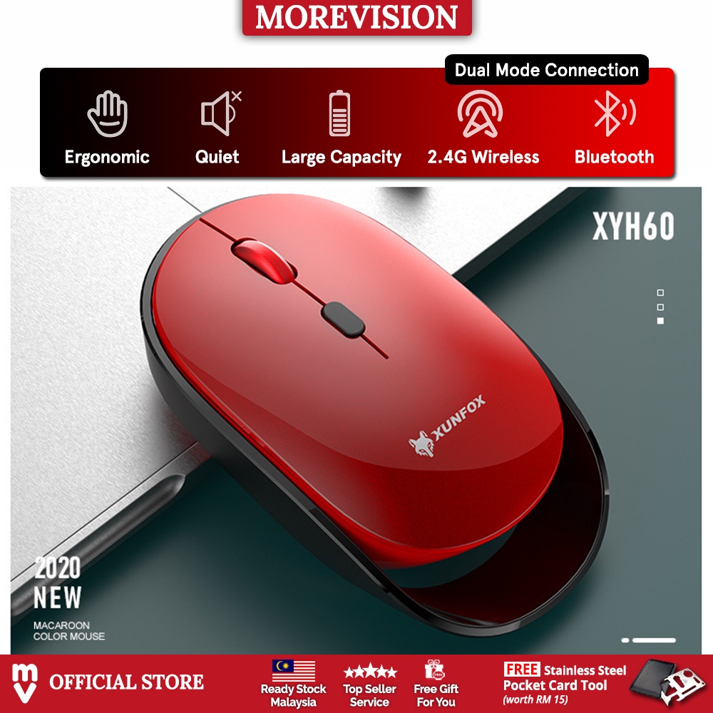 XUNFOX Wireless Mouse Dual Mode Bluetooth USB Charging Rechargeable ...