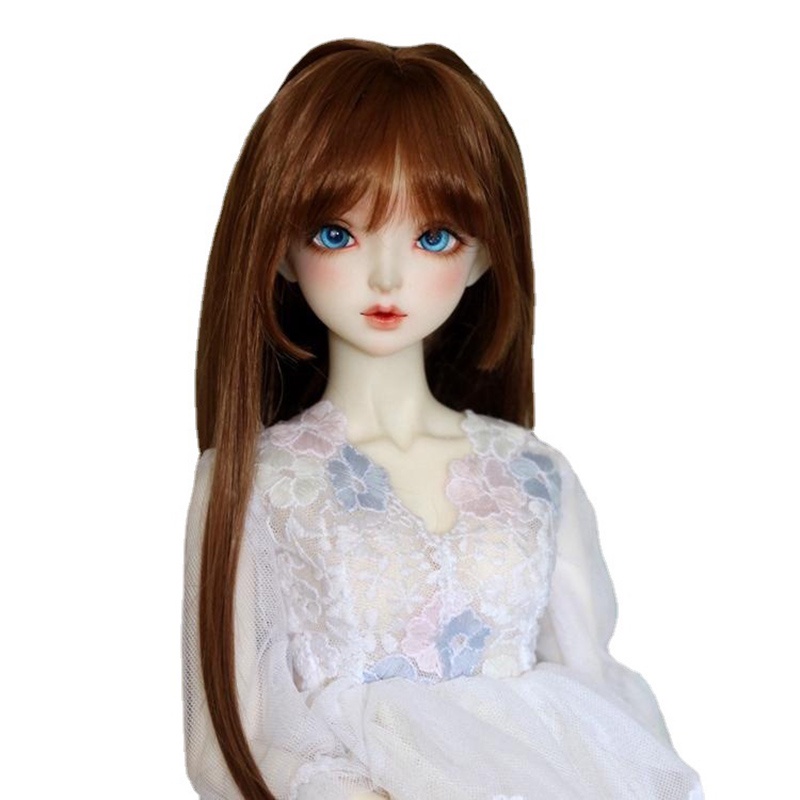 1/3 1/4 1/6 Bjd Doll's Wig Gray Blue Long Hair Wig with Bangs Children ...