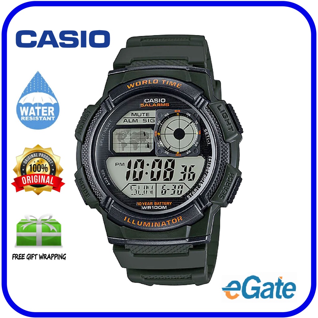 [100% Original] 1Year Warranty Casio Digital World Time Resin Watch For Men AE-1000W-3AVDF ...