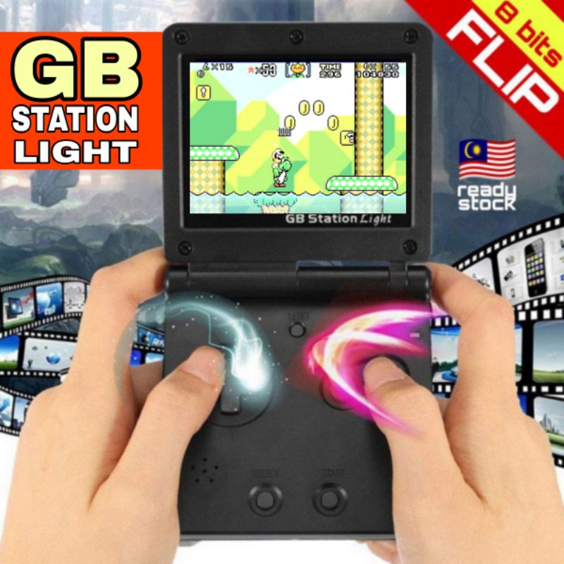 Gameboy advance SP 8 flip bits GB station light retro console game ...