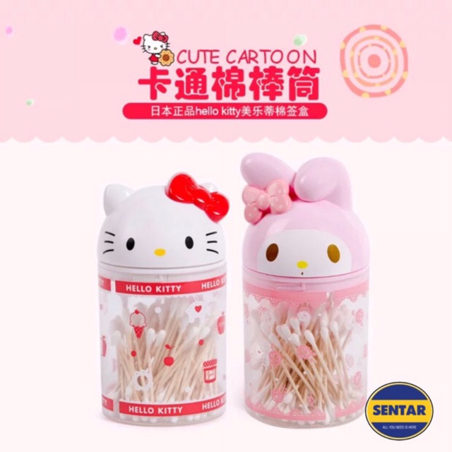 100 Ready Stock Hello Kitty Melody Cotton Bud Storage Bottle