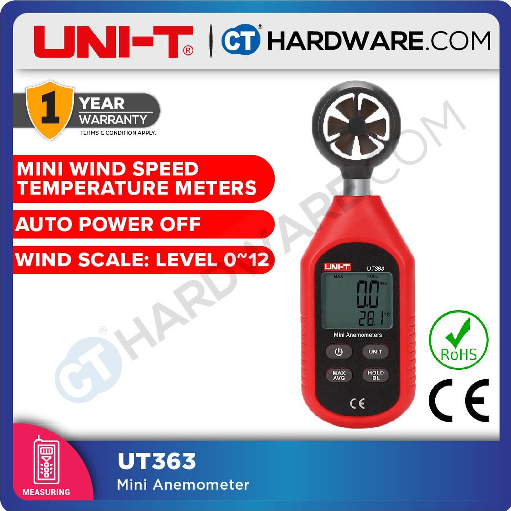 UNI-T UT363 MINI ANEMOMETER LCD DIGITAL FOR MEASURE WIND SPEED ...