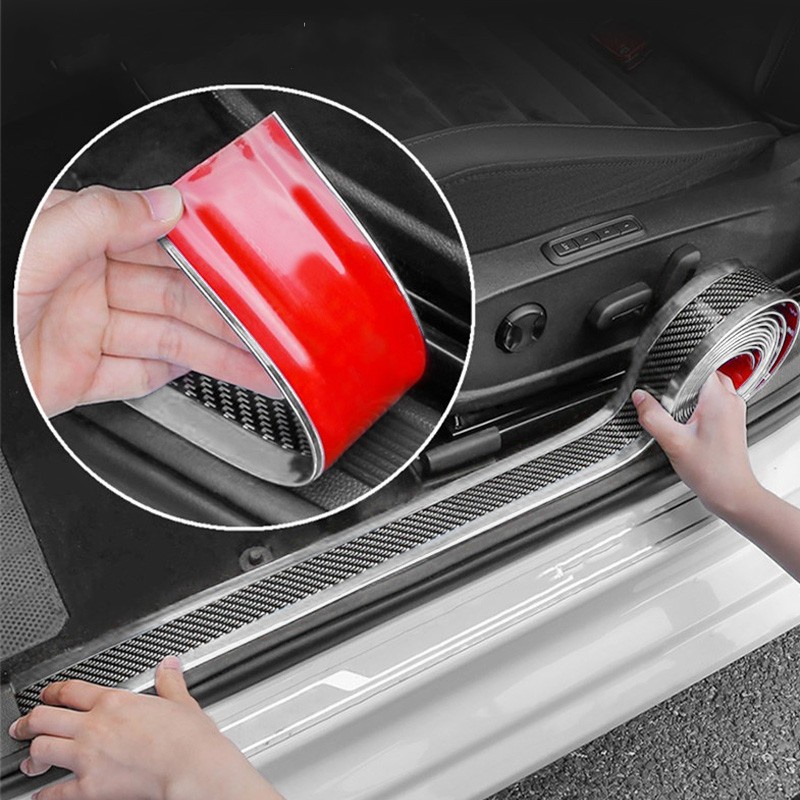 5x100cm Car 3D Carbon Fiber Rubber Threshold Protection Sticker Car ...