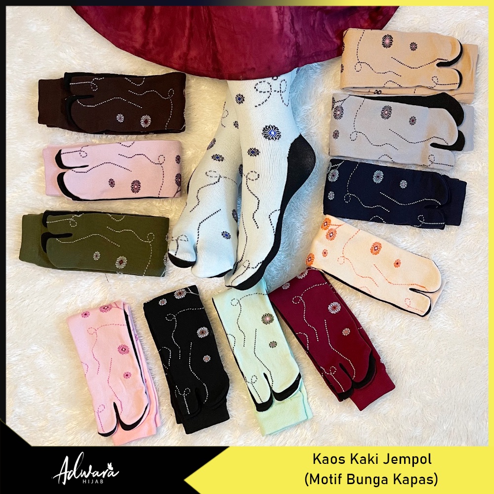 HITAM Muslimah Toe Socks Floral Motif Cotton Tread Black (Long and ...