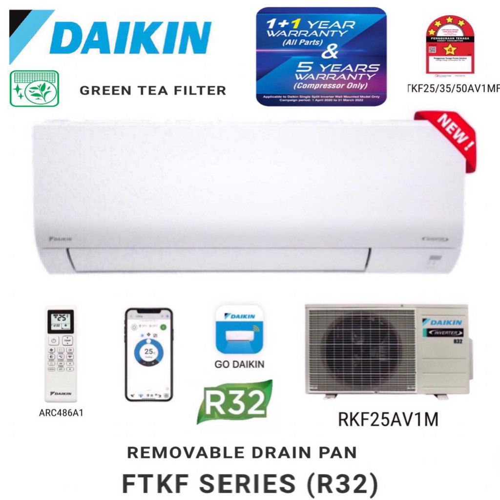 2021 march DEALS-R32 Daikin 1.0HP-2.5HP Inverter Wall Mounted Air Conditioner - FTKF-A Series ...