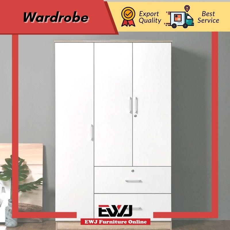EWJ1006 & 6162 Wardrobe 3Door With 2 Drawer /Natural+White/Almari ...