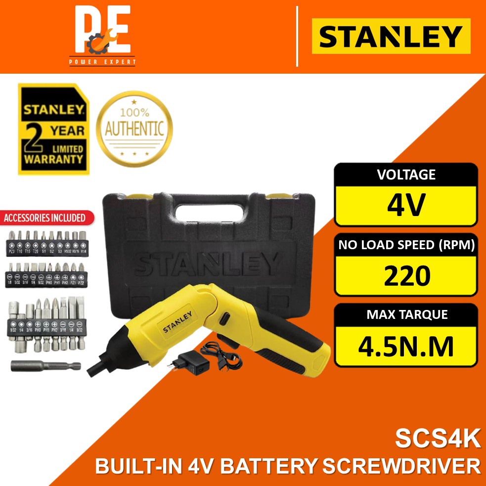 STANLEY SCS4K CORDLESS 4V BATTERY FOLDING SCREWDRIVER WITH ACCESSORIES ...
