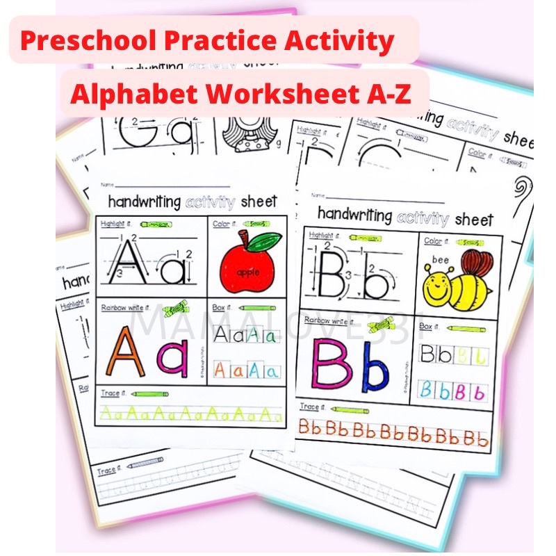 [Mamalove] 📝 Learning ABC 🔠 [A5 Size] Alphabet Worksheet A-Z Preschool ...