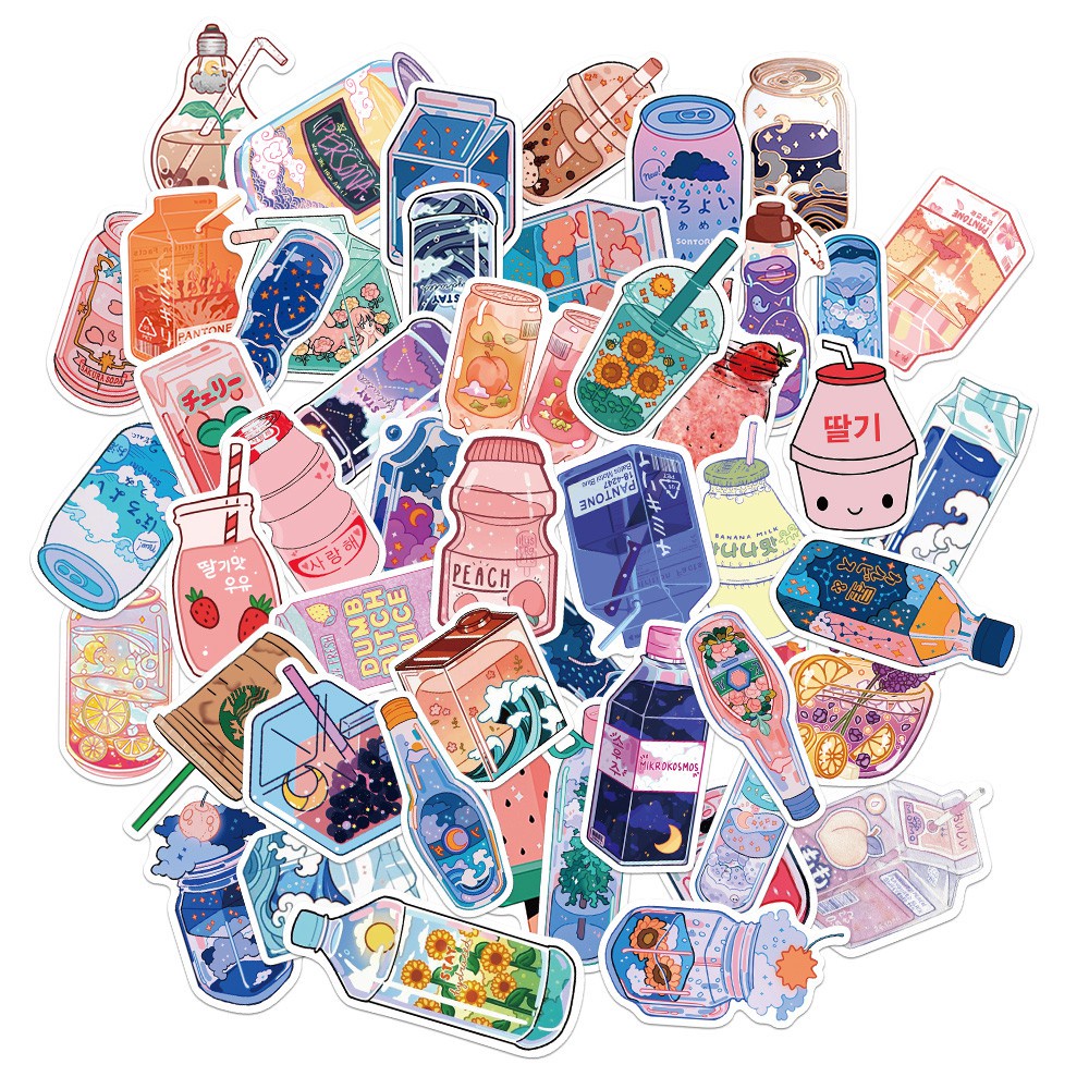 50PCS INS Style Cute Drink Cartoon Stickers Laptop Guitar Luggage ...