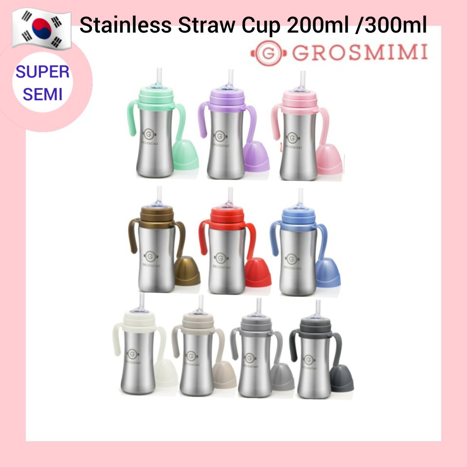 Grosmimi Stainless steel Straw bottle Cup 200ml / 300ml 10color Dark series 6M+ | Shopee Malaysia