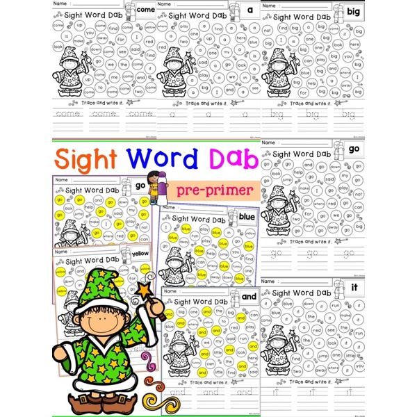 Sight word dab pre- primer worksheet 3-4years old pdf 42pages | Shopee ...