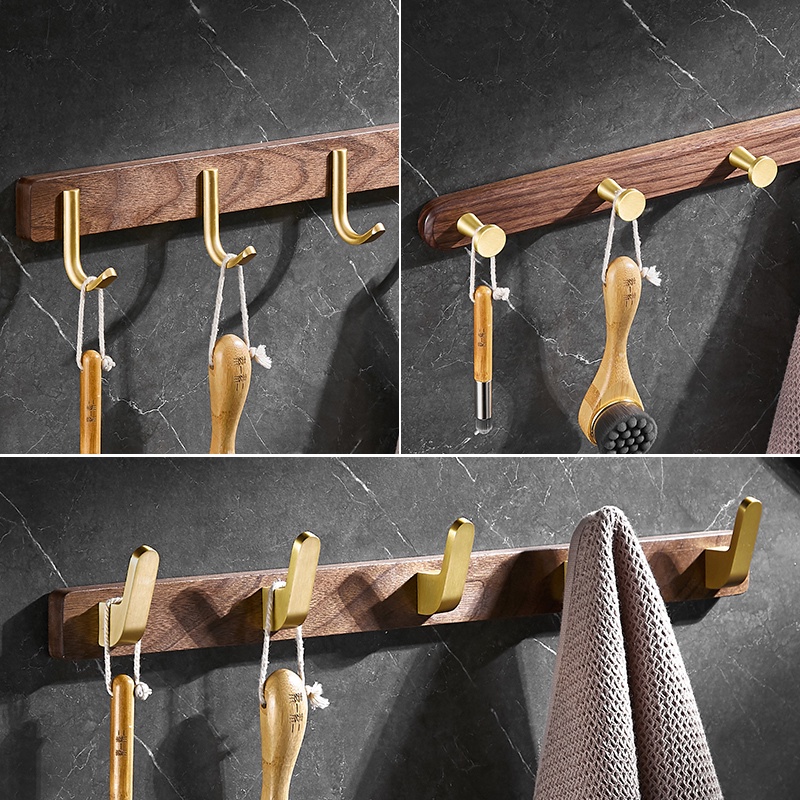 Nordic Black Walnut Hook Row Hook Wall Storage Rack Storage Rod Behind ...