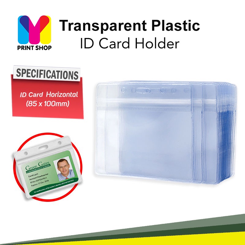 ID Pass Card Holder Transparent Horizontal Pocket Employee Work Badge ...