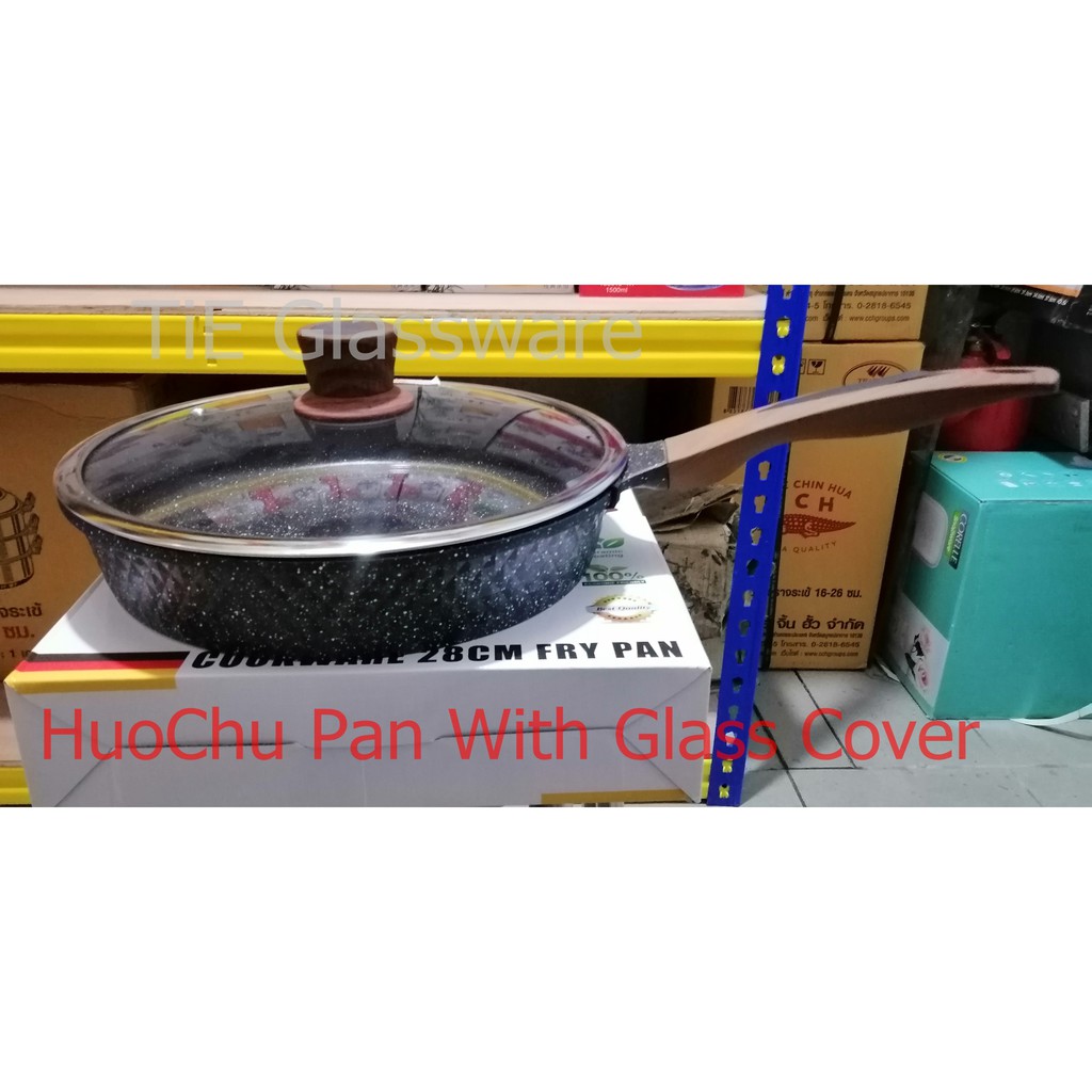 Huo Chu Marble Coated Pan 28cm With Glass Cover High Quality Non Stick ...