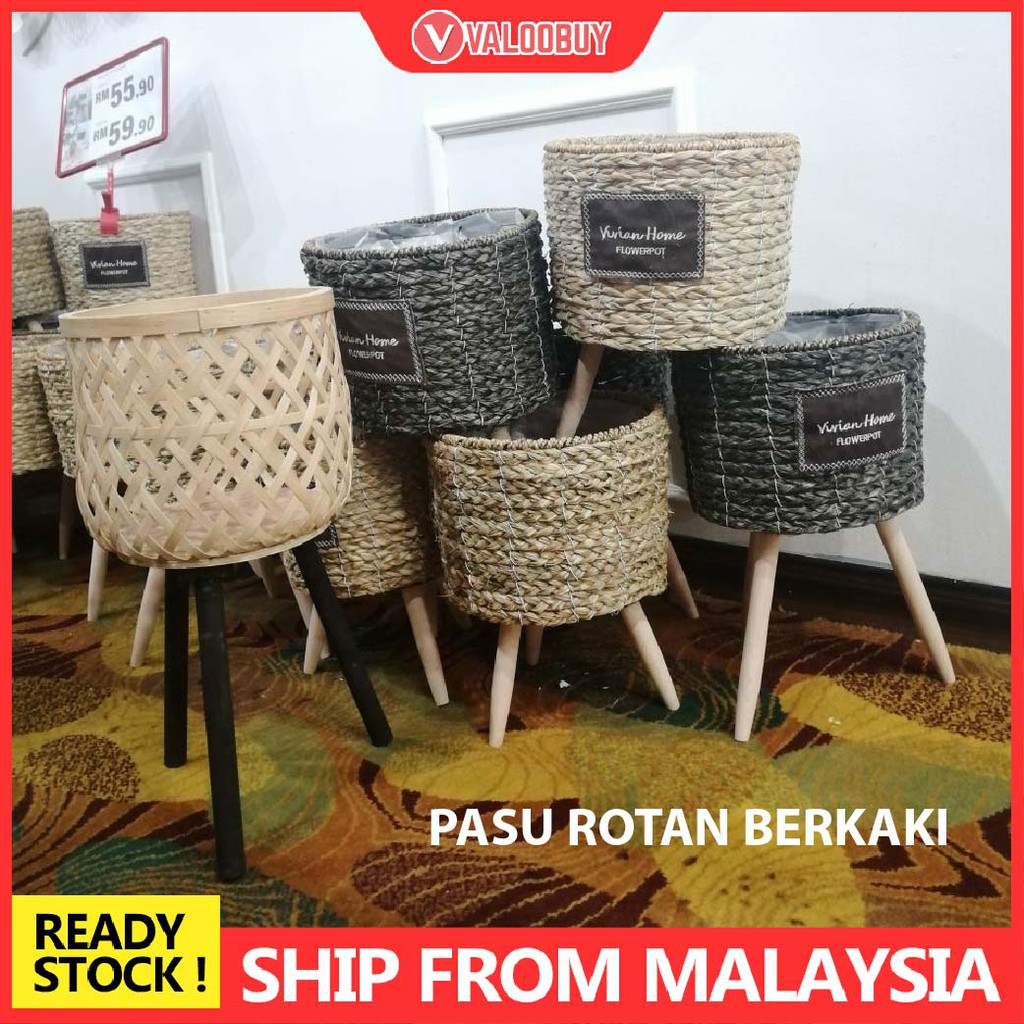 [READY STOCK] Pasu Berkaki Flower Pot Rotan Pasu Bunga Rattan | Shopee ...