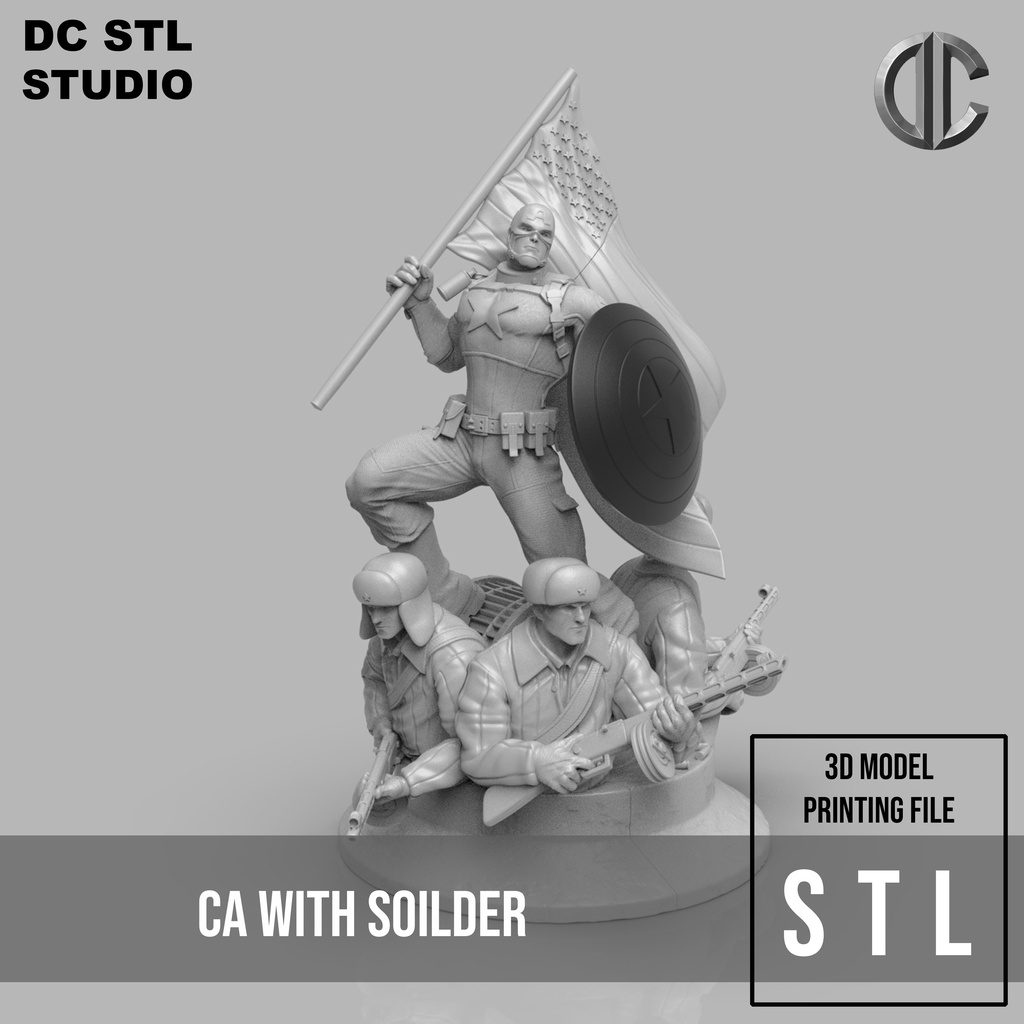 A371 - Comic character design statue, CA and America Flag, STL 3D model ...