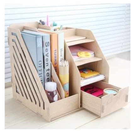 Wooden Book Storage Box Desktop Stationery Storage Box Desk File ...