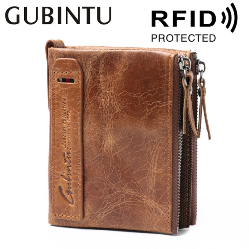 GUBINTU Genuine Leather Men Wallet Multifunction Short Zipper Folding ...