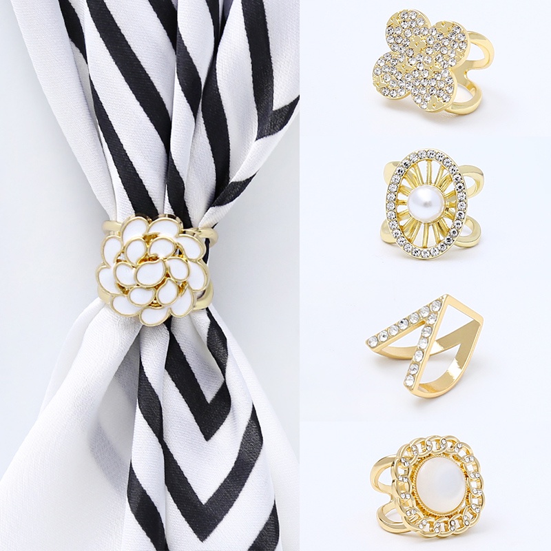 New Design Women Silk Scarf Muslim Hijab Fashion Ring Buckles Alloy ...