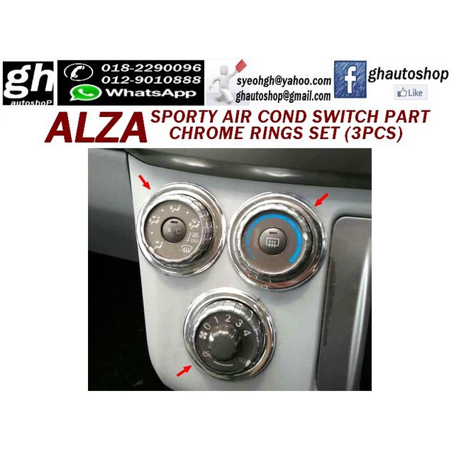 ALZA sporty chrome air cond switch part rings cover set (3pcs) | Shopee ...