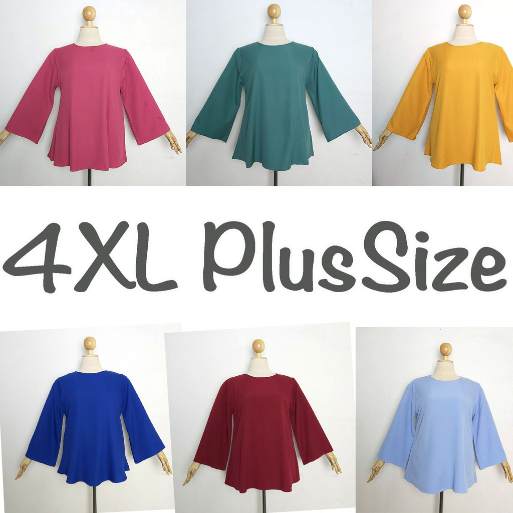 (Voucher RM 5 ) 4XL Size 48 PILI PALA Basic Women Plus Size Plain Muslimah Plus Size Top Blaus ...