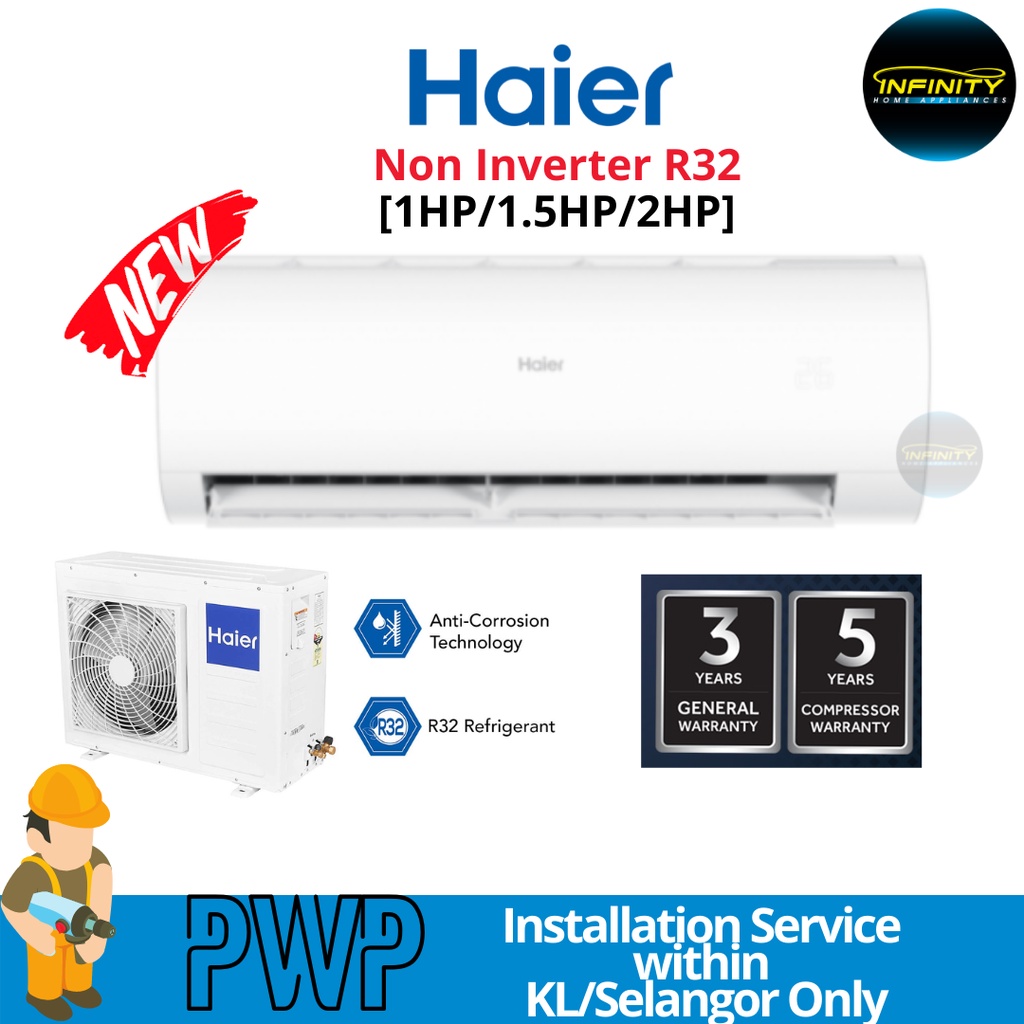 Haier Non Inverter 1HP, 1.5HP & 2HP R32 Non Inverter Air Conditioner 1 ...