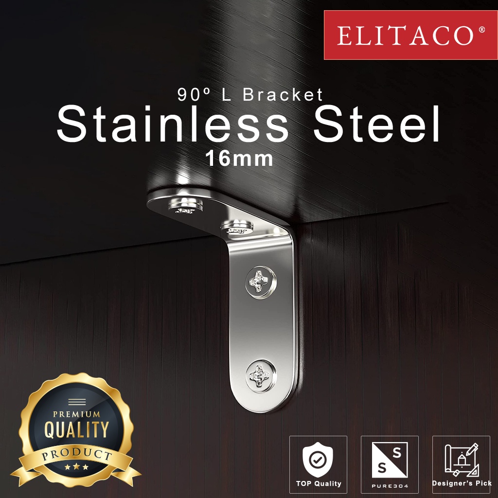 【ELITACO】 Width 16mm Stainless Steel L Type Bracket 90 Degree Angle ...