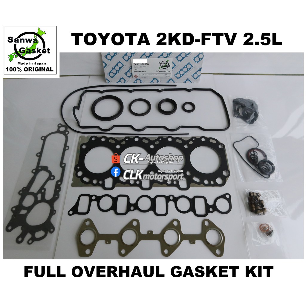 SANWA Japan Overhaul Gasket Kit OEM P/N 04111-0L080 for Toyota Hilux SR ...