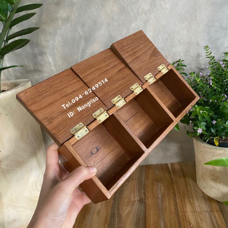 Real Teak Wood Box Storage Coin Separator 3 Compartments (Made Of Old ...