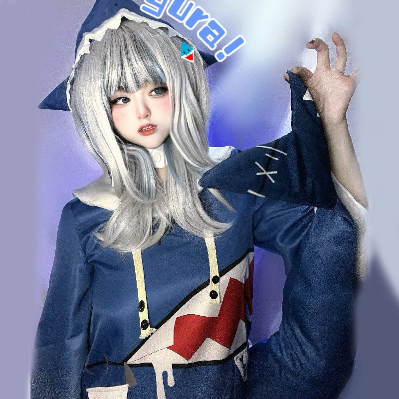 【COD】4pcs/ set Hololive Gawr Gura Cosplay Costume wig ENG Shark Costume ...