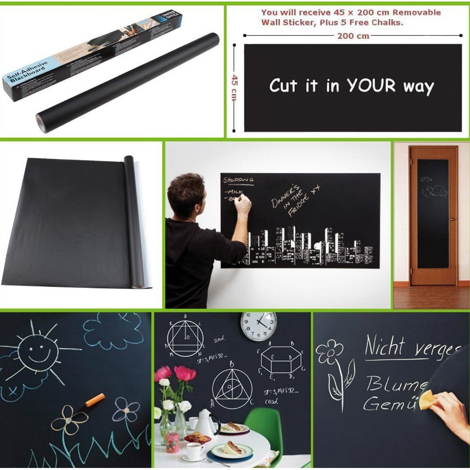 Easy DIY Self Adhesive Removable Black Board Wall Sticker with Chalk ...